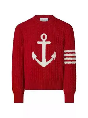 Thom Browne Merino-wool 4-bar Intarsia Anchor Pullover - Red