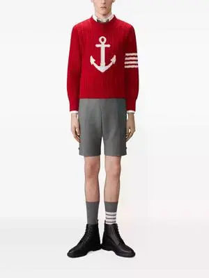 Thom Browne Merino-wool 4-bar Intarsia Anchor Pullover