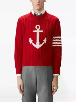 Thom Browne Merino-wool 4-bar Intarsia Anchor Pullover