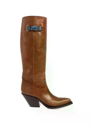 Chloé Azelan Embroidered Leather Boots - Brown