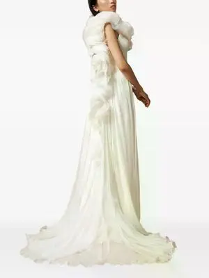 IRIS SERBAN Renee Floral-appliqué One-shoulder Gown