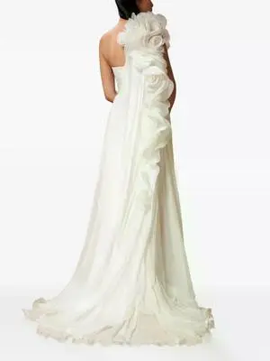 IRIS SERBAN Renee Floral-appliqué One-shoulder Gown