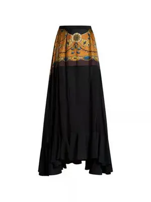 Etro Silk Maxi Skirt With Bow And Placed Jewellery Print