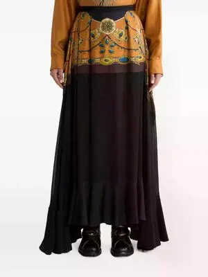 Etro Silk Maxi Skirt With Bow And Placed Jewellery Print