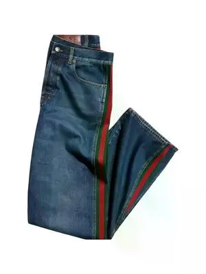 Gucci Web-stripe Straight-leg Jeans - Blue