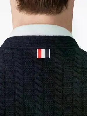 Thom Browne Merino Wool 4-bar Intarsia Anchor Cardigan - Blue
