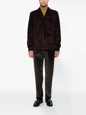 Eleventy Contrast-stitched Suede Jacket - Brown