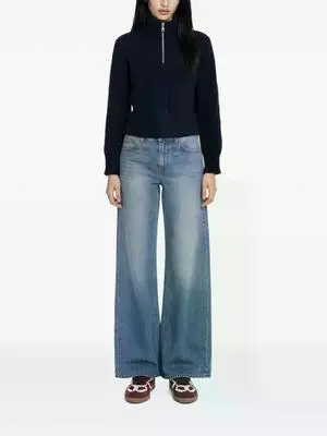 Max Mara Ribbed-knit Half-zip Sweater - Blue