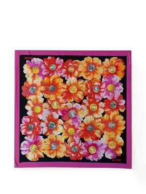 Moschino Floral-print Button-motif Scarf - Black