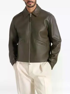 Manière De Voir Yves In Olive Minimal Leather Jacket - Brown