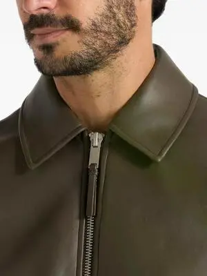 Manière De Voir Yves In Olive Minimal Leather Jacket