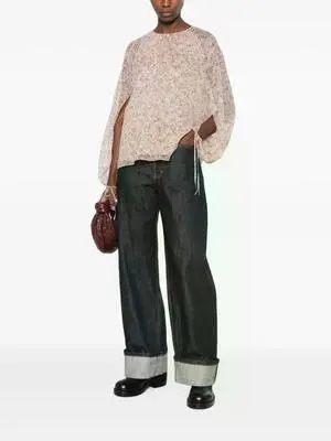 KRISTINA TI Floral-print Tie-cuff Blouse - Neutrals