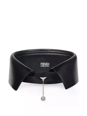 Fendi Charm-detail Leather Collar - Black