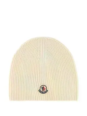 Moncler Logo-patch Ribbed-knit Beanie Hat - Neutrals