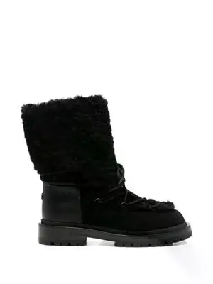 SERGIO ROSSI Shearling-trim Lace-up Boots - Black