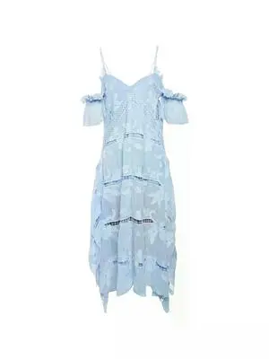 SELF-PORTRAIT Midi Guipure Lace Cold-shoulder Dress