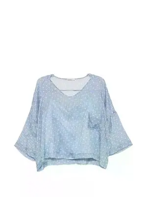 KRISTINA TI Floral-print Striped Top - Blue