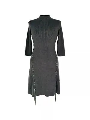 Maje Ribbed-knit Lace-up Dress - Grey