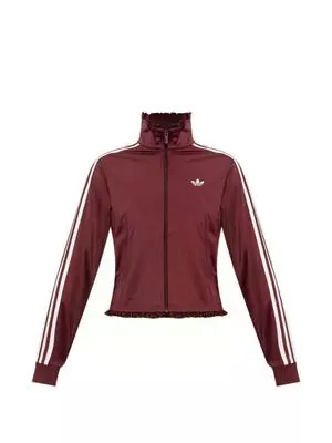 Adidas Ruffle-trimmed Striped-sleeve Zip-up Sweatshirt - Red