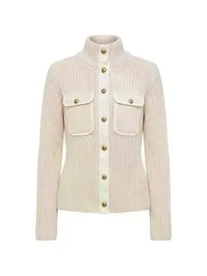 Pinko Ribbed-knit Button-up Cardigan - Neutrals