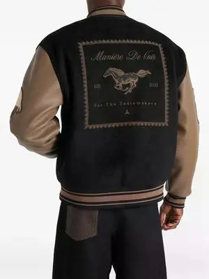 Manière De Voir Equestrian Wool-blend Varsity Jacket - Black