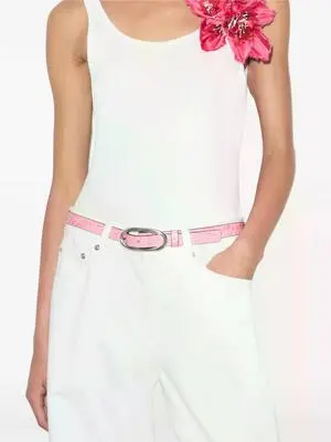 Tory Burch Pierced Embossed Croc Large Buckle Belt - Pink