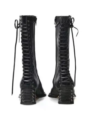 MIISTA Lace-up Pointed-toe Boots - Black