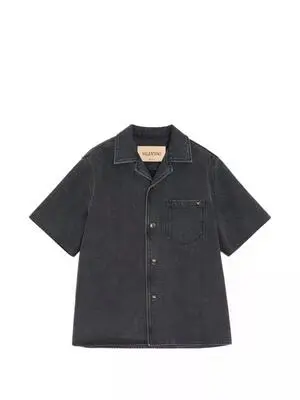 Valentino Garavani Denim Bowling Shirt With Vgold - Grey
