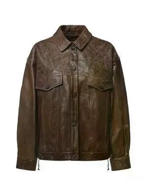 GOLDEN GOOSE Floral-embossed Leather Jacket - Brown