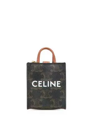 Celine 2021 Micro Triomphe Coated Canvas Vertical Cabas Bag Charm Key Chain - Brown