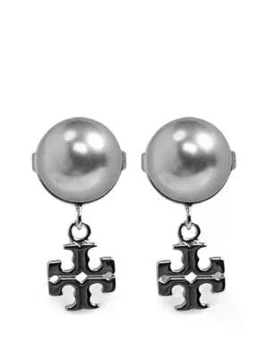 Tory Burch Double T Glass-pearl Earrings - Silver