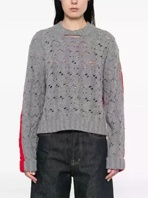 CIRCUS HOTEL Cable-knit Distressed Sweater