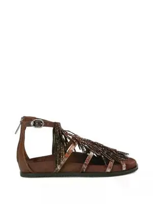 Kurt Geiger Fringe-trimmed Snakeskin-effect Sandals - Brown