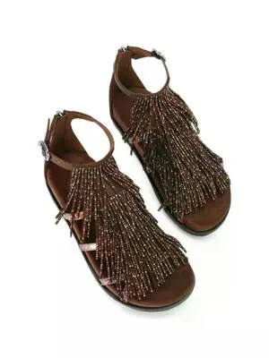 Kurt Geiger Fringe-trimmed Snakeskin-effect Sandals