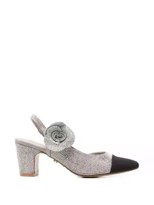 TWENTY FOURHAITCH Crystal-embellished Floral-detail Pumps - Silver