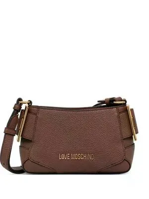 Moschino Logo-plaque Pebbled Shoulder Bag - Brown