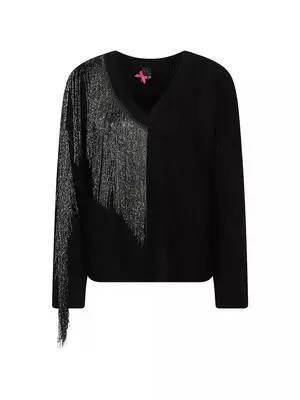 Pinko Fringe-detail V-neck Sweater - Black