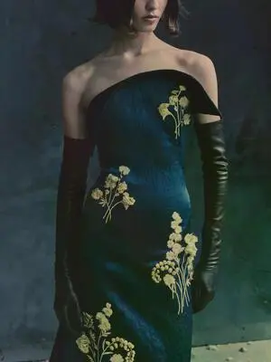 Erdem Embroidered Textured Satin Maxi Dress