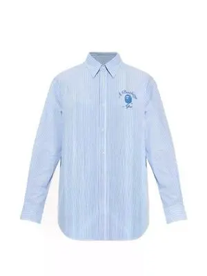 A BATHING APE Embroidered-logo Striped Shirt - Blue