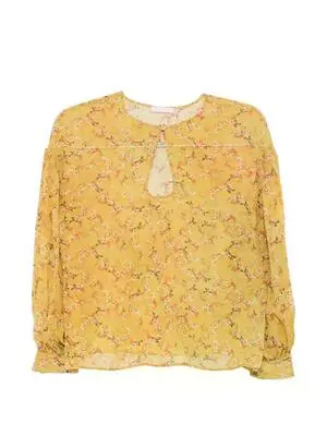 KRISTINA TI Floral-print Keyhole-detail Blouse - Yellow