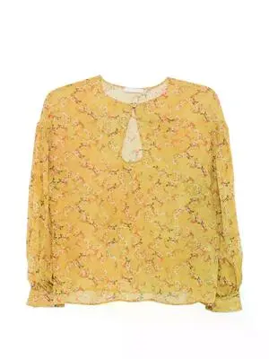 KRISTINA TI Floral-print Keyhole-detail Blouse - Yellow