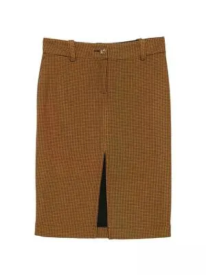 KRISTINA TI Houndstooth Midi Skirt - Brown