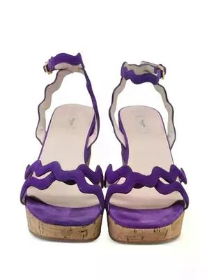 Prada Wavy Strap Wedge Sandals