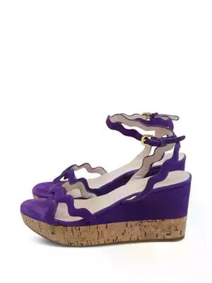 Prada Wavy Strap Wedge Sandals