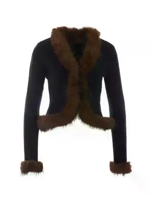 SELF-PORTRAIT Faux Fur Knit Cardigan - Black