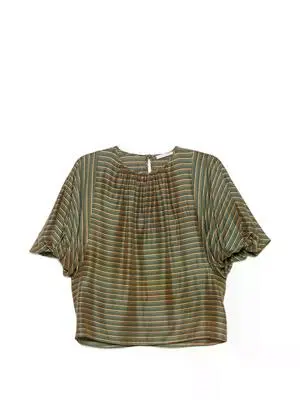 KRISTINA TI Striped Puffed-sleeve Blouse - Green