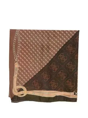 Guess Logo-print Chain-print Scarf - Brown