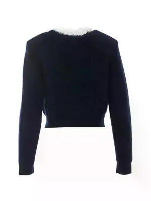 SELF-PORTRAIT Navy Flower Pearl Trim Knit Jumper - Blue