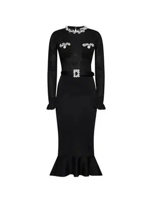 SELF-PORTRAIT Beaded-embroidery Peplum Midi Dress - Black