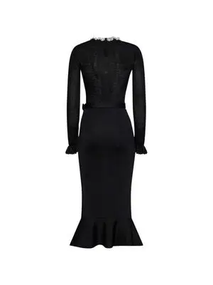SELF-PORTRAIT Beaded-embroidery Peplum Midi Dress